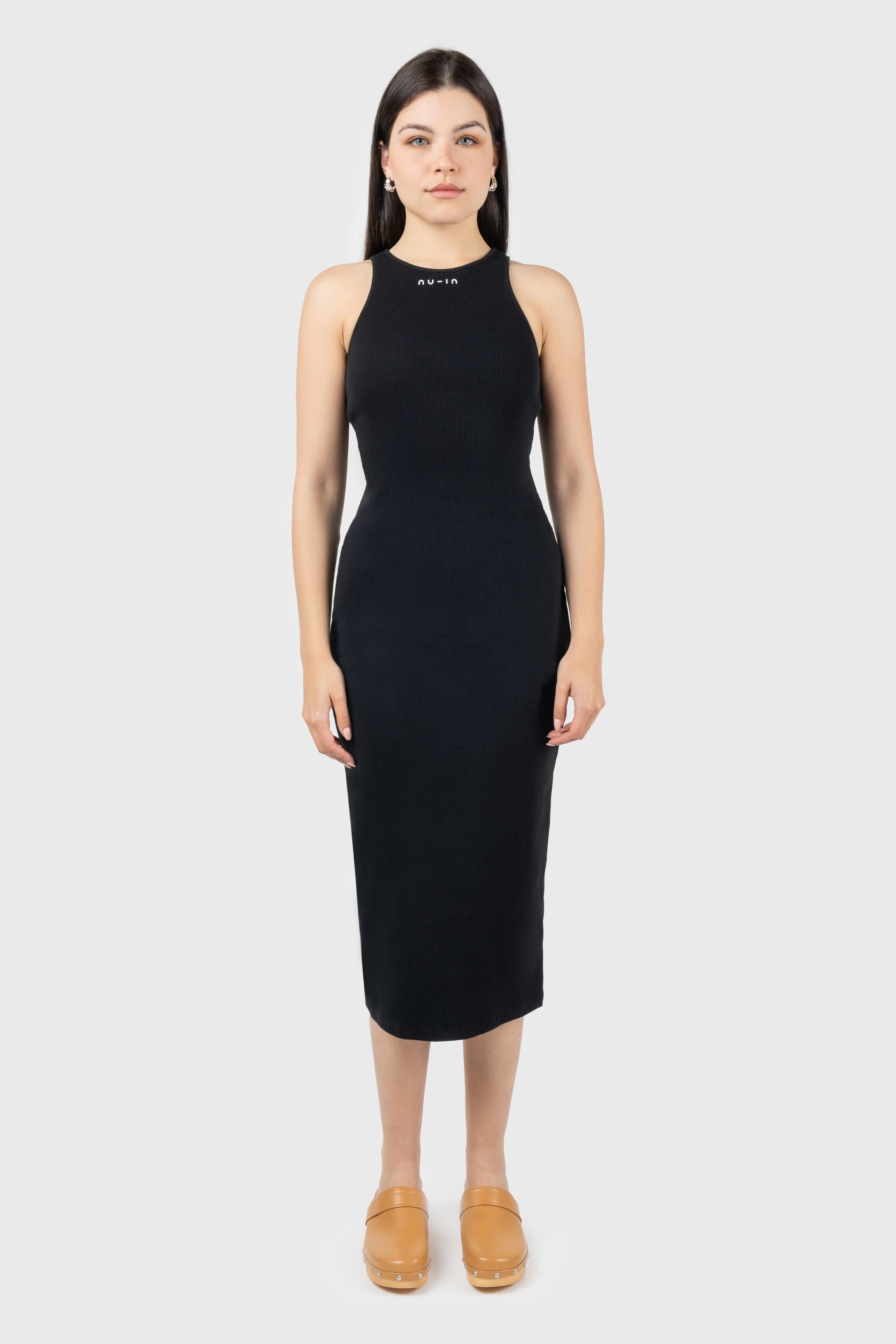 Logo Ribbed Scoop Neck Vest Midi Dress Nu In